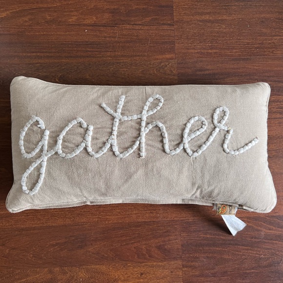 Bedding | Devi Designs Embroidered Gather Lumbar Pillow Neutral Beige ...